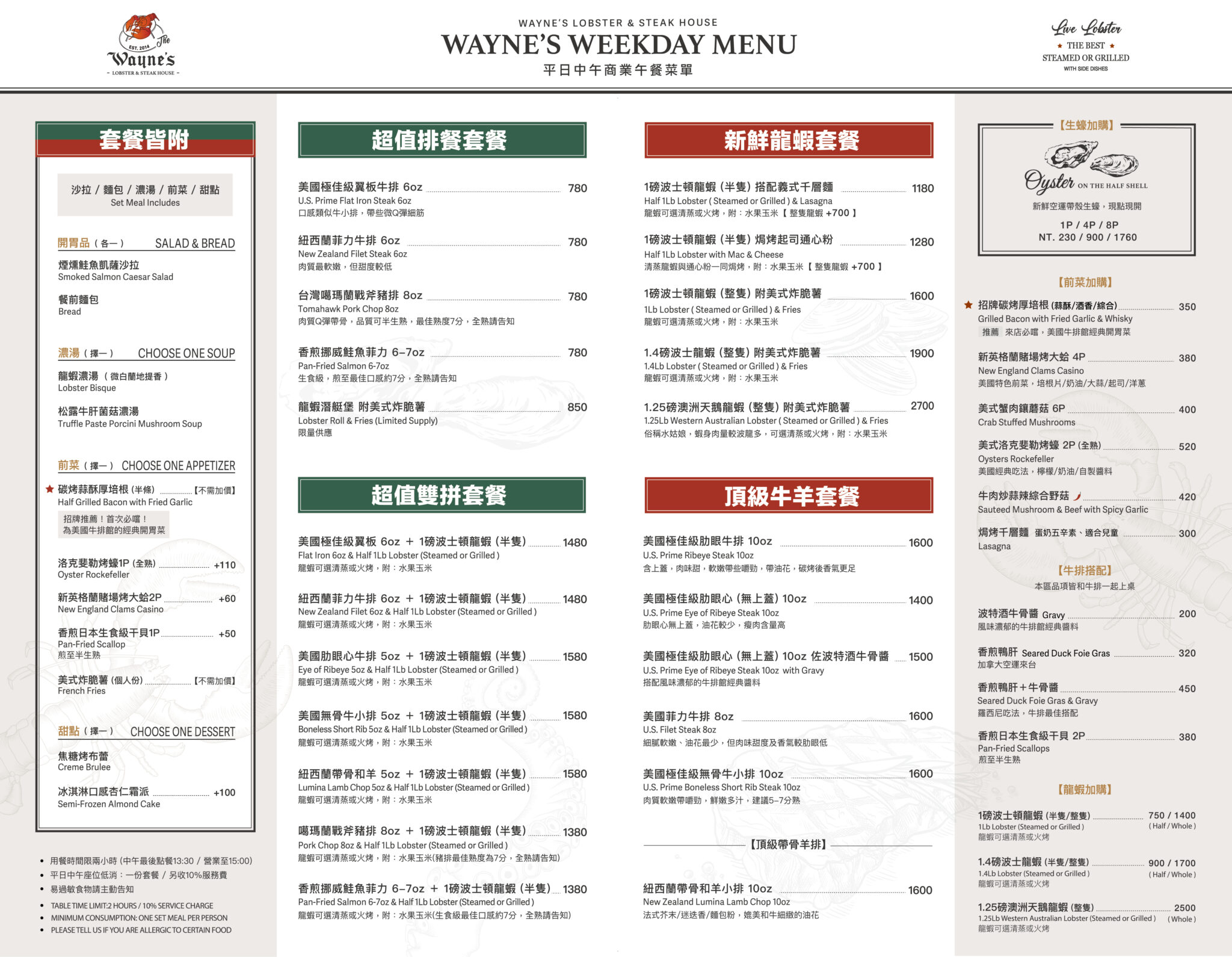 菜色菜單 – WAYNE’S LOBSTER & STEAK HOUSE